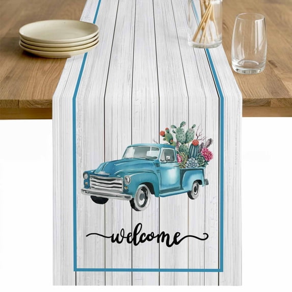 Blue Truck Table Runner 36 Inches Long Farmhouse Dress Scarves, Sunmmer ...