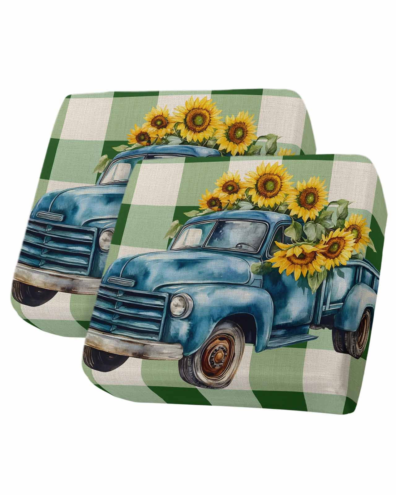 Blue Truck Yellow Sunflower Sofa Couch Cushion Covers Washable ...