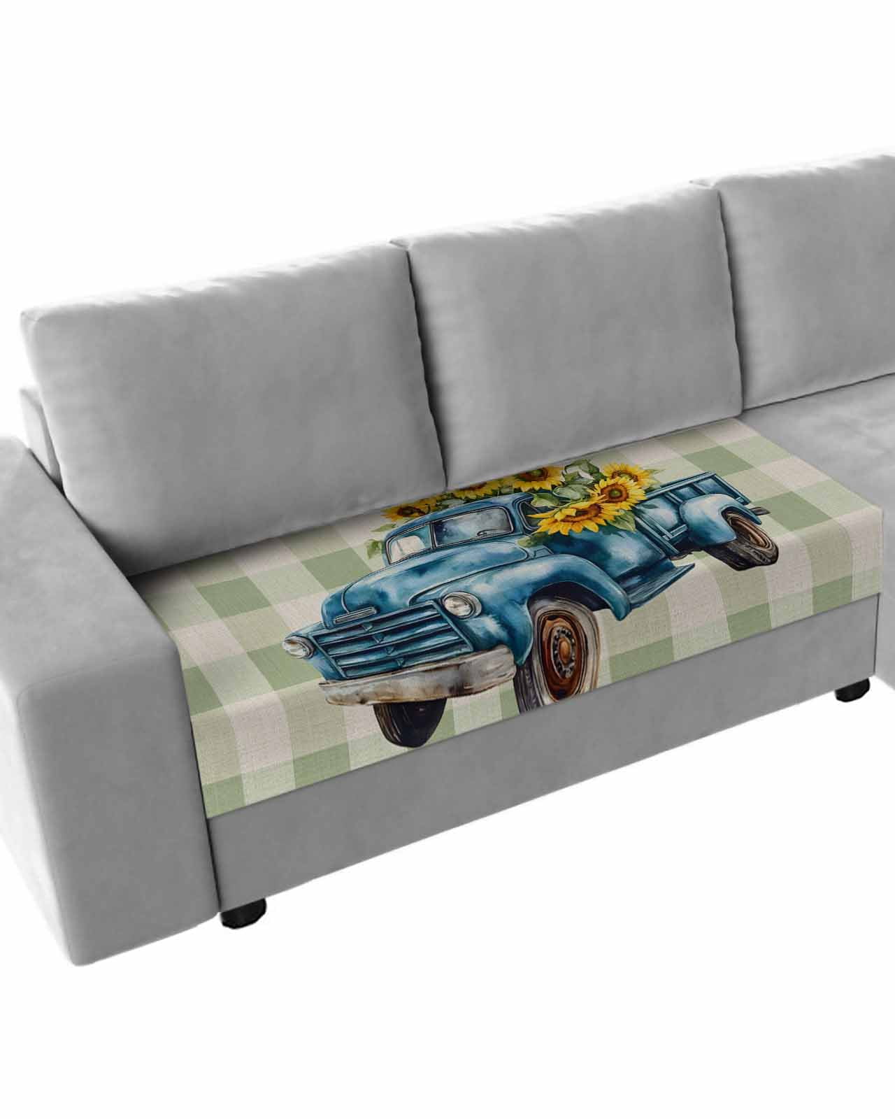 Blue Truck Yellow Sunflower Sofa Couch Cushion Covers Washable ...