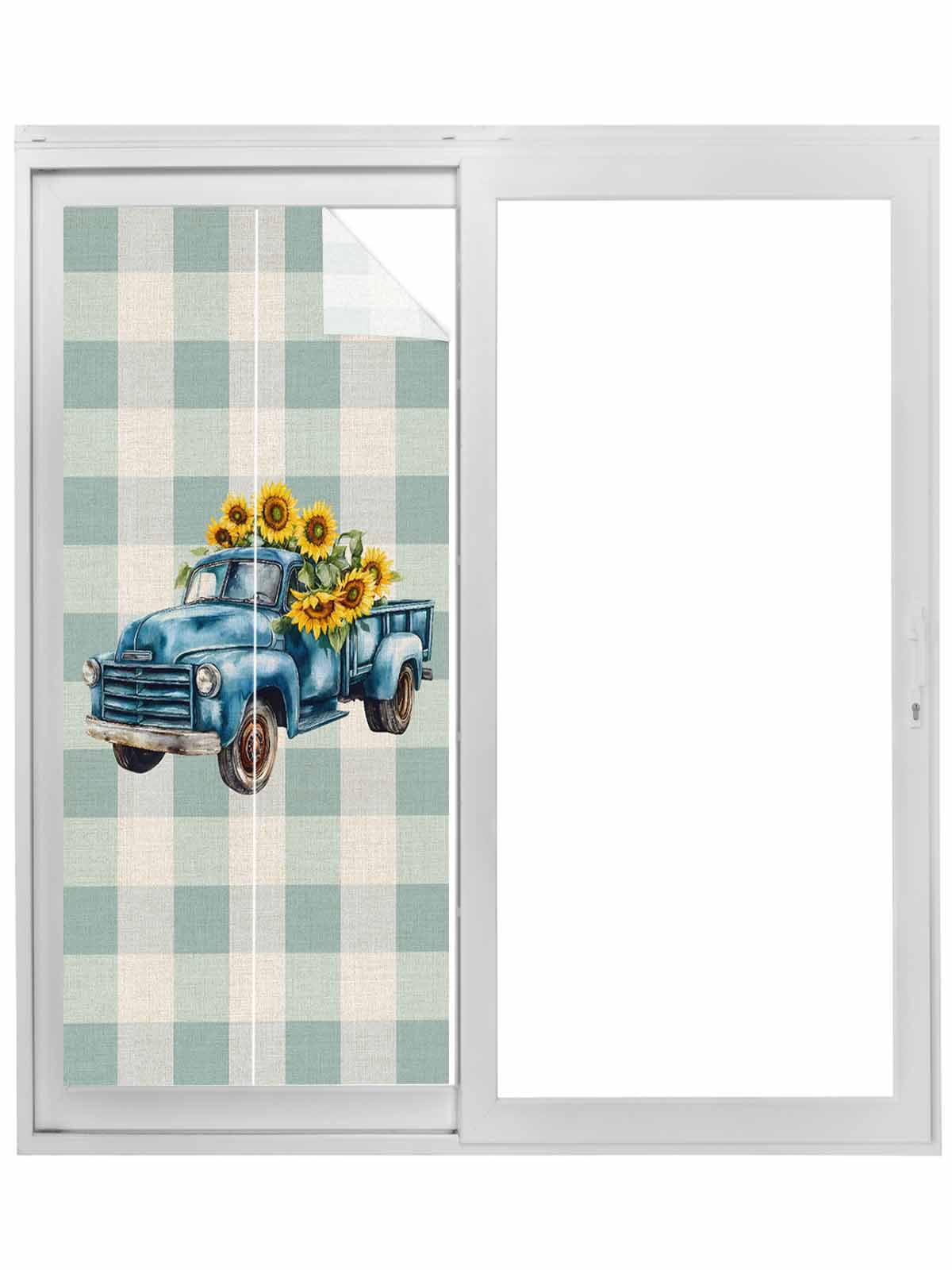 Blue Truck Yellow Sunflower Window Privacy Film Stained Glass Window ...