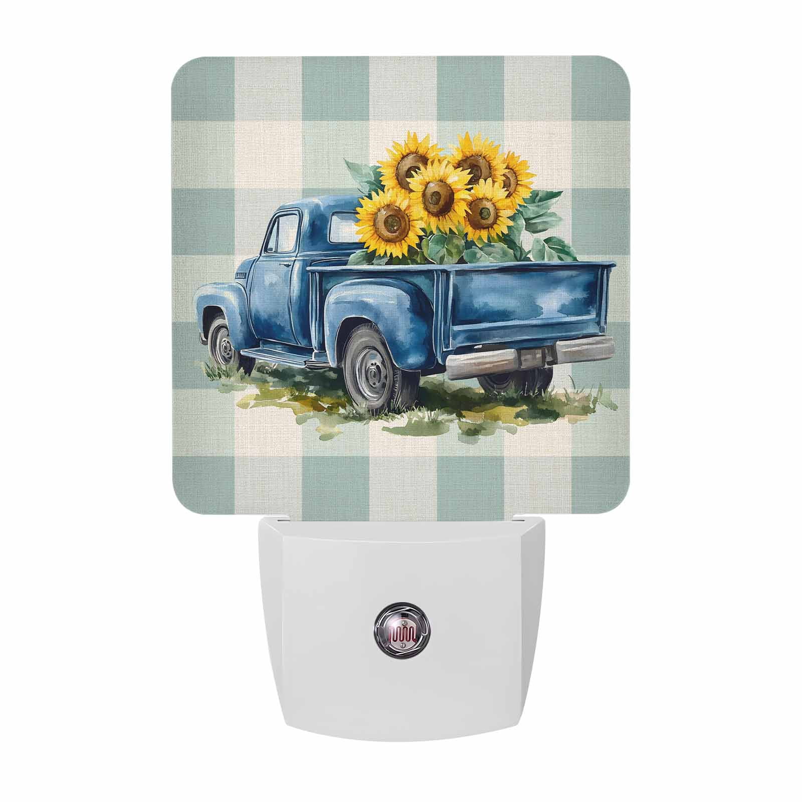 Blue Truck Yellow Sunflowers Plug-in LED Night Lights Blue Check Auto ...
