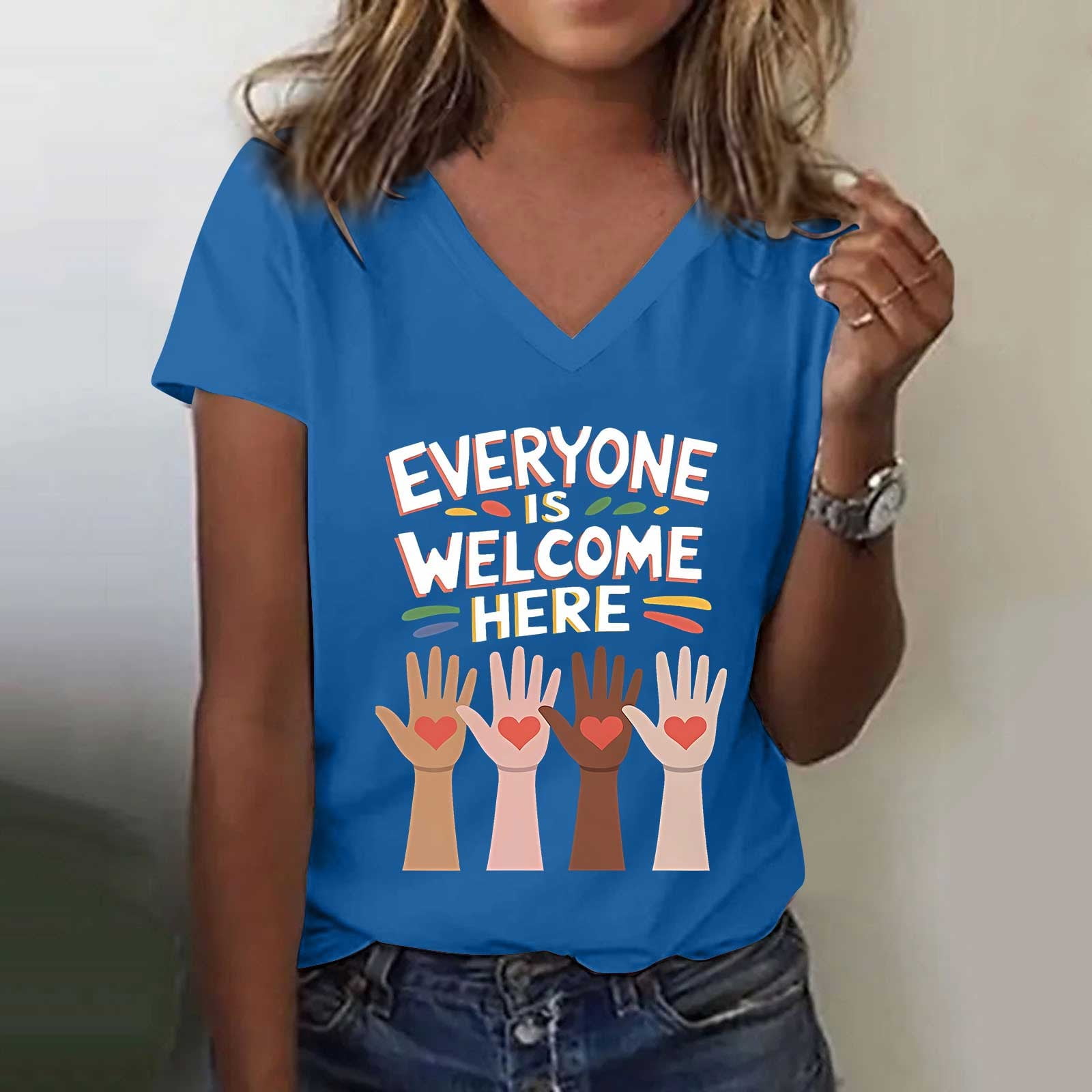 Shirts for Women Everyone Is Welcome Here V Neck Shirt Everyone Is ...