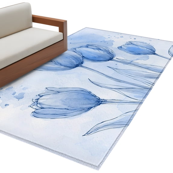 Blue Tulip Area Rug 3x5 Washable Rug Non Slip Watercolor Floral ...