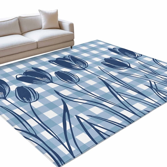Blue Tulip Area Rugs 3x5ft Blue Flower Silhouette Washable Rug, Non ...