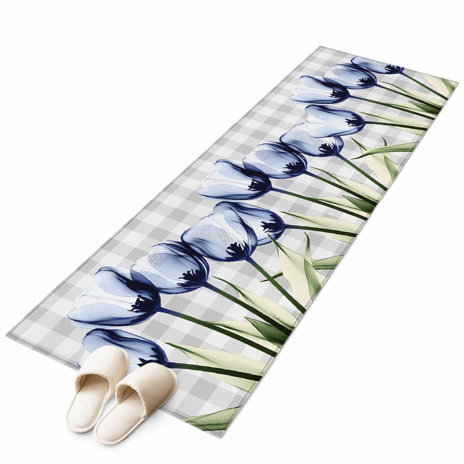 Blue Tulip Area Rug 2x6ft Transparent Flowers Non-Slip Washable Square ...
