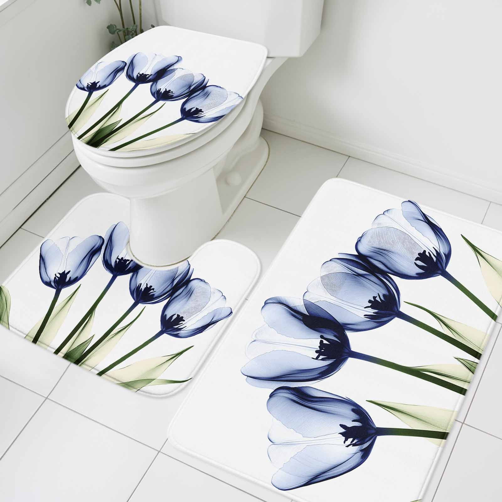 Blue Tulip Bathroom Rugs Set Transparent Flowers Non Slip Absorbent ...