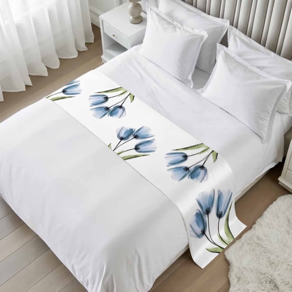 Blue Tulip Bed Runner Scarf, Country Flower Pastoral Style Twin Bed ...