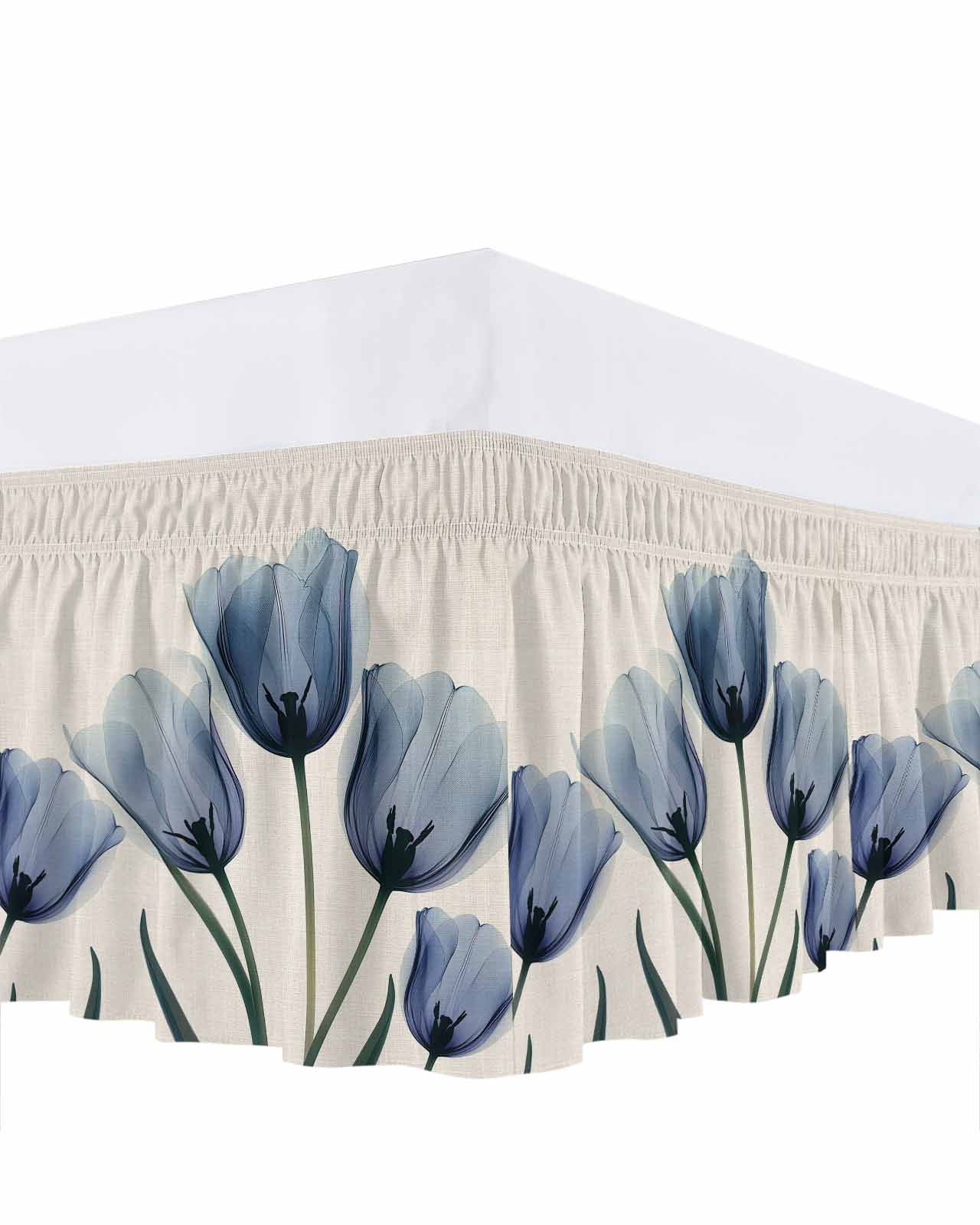 Blue Tulip Bed Skirt King Size, Rustic Spring Floral Summer Botanical ...