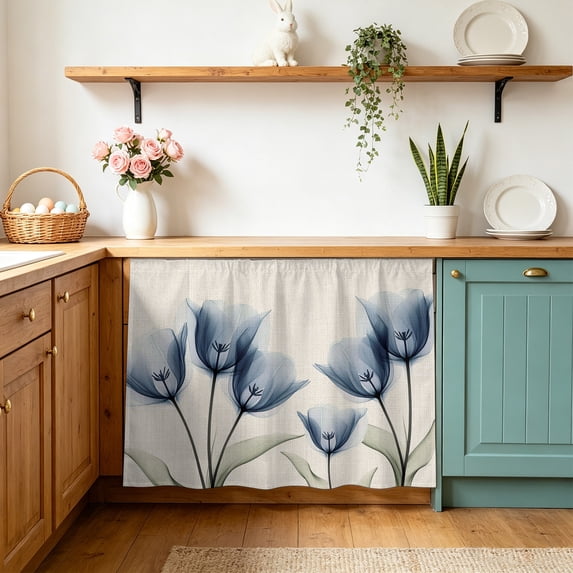 Blue Tulip Cabinet Curtains 28''x35.4'', Spring Floral Rustic Summer ...