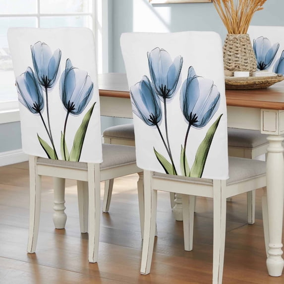 Blue Tulip Chair Back Covers, Abstract Flower Country Farm Floral White ...