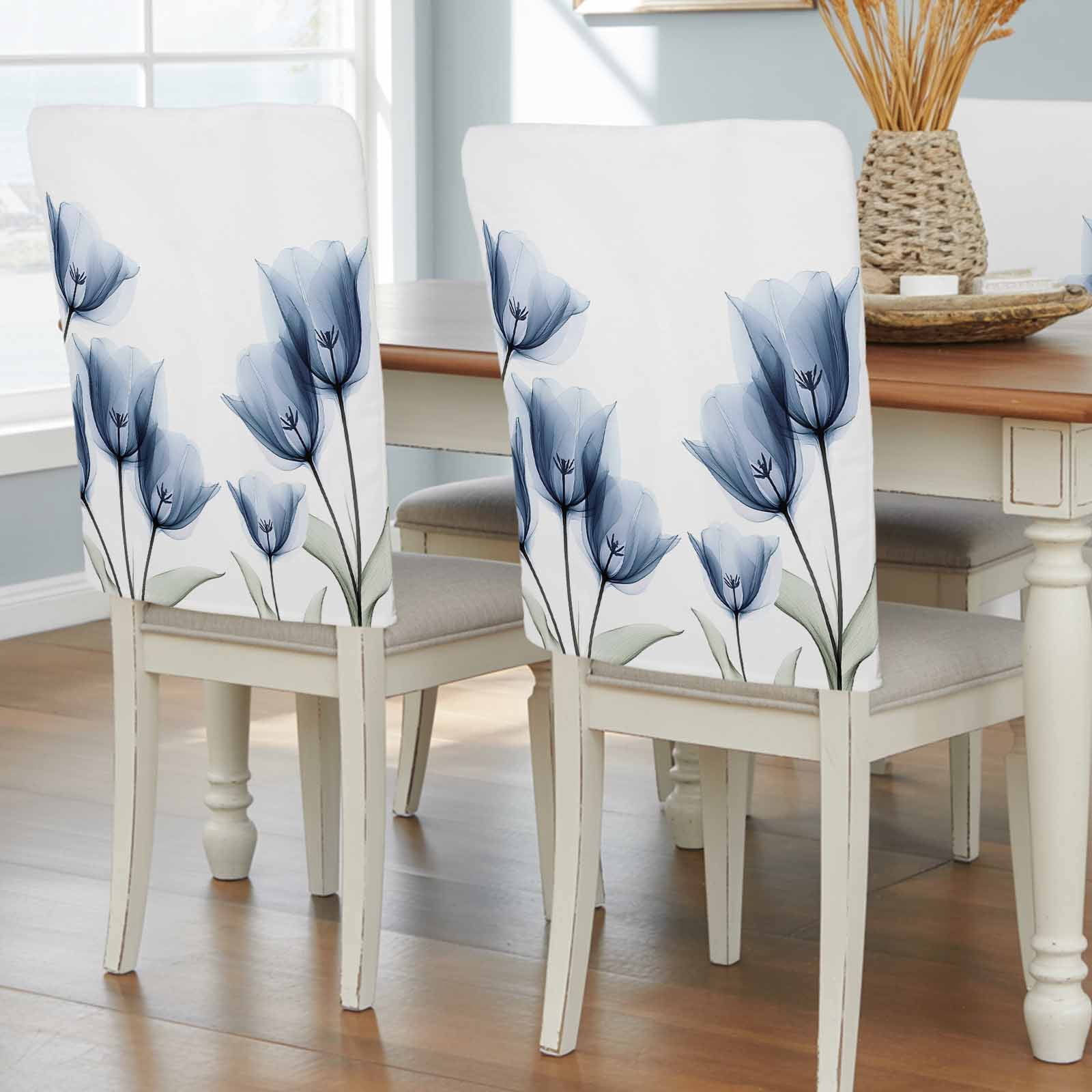 Blue Tulip Chair Back Covers, Spring Floral Pastoral Flower Aesthetics ...