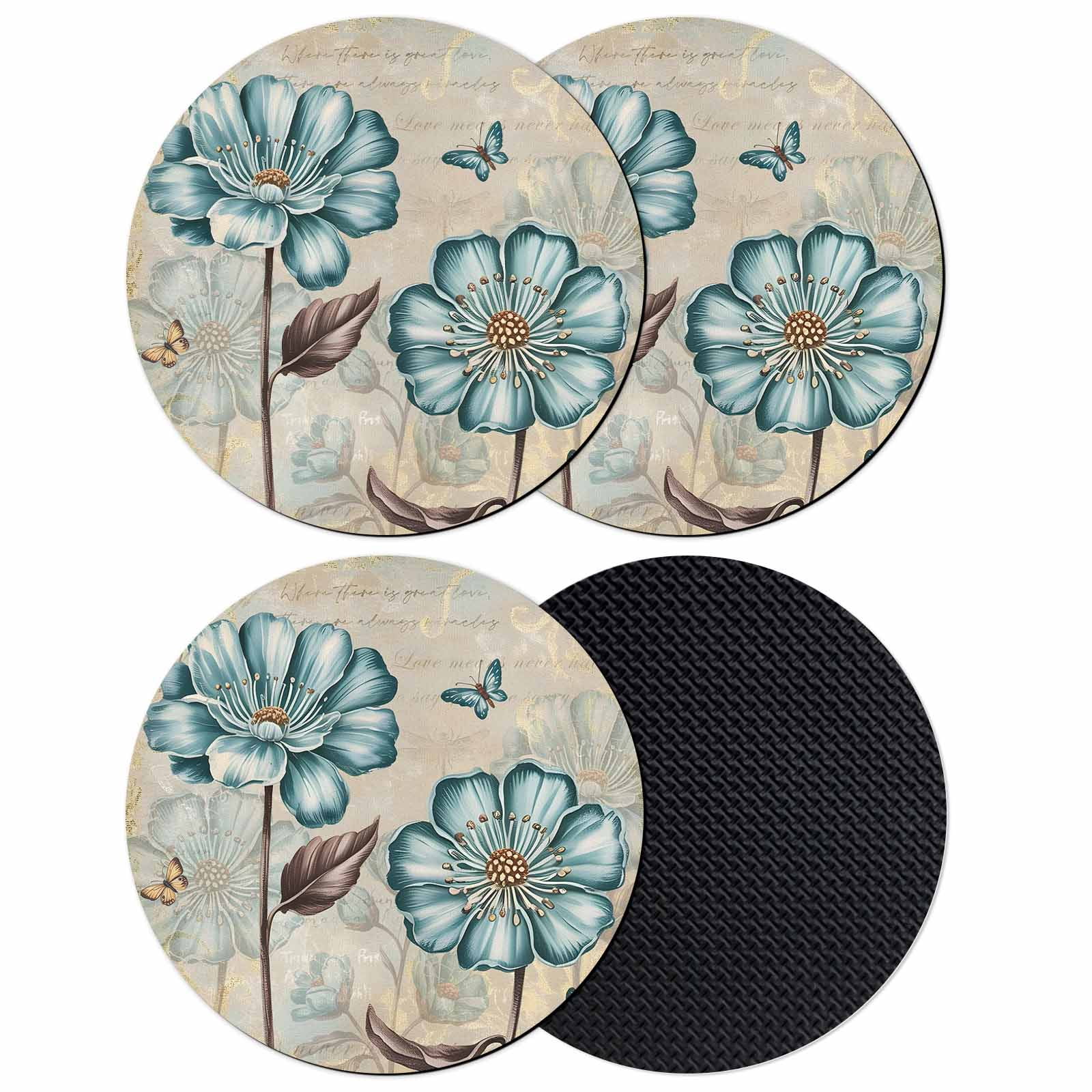 Blue Tulip Coasters Set of 4, Absorbent Coasters for Drinks, Retro ...