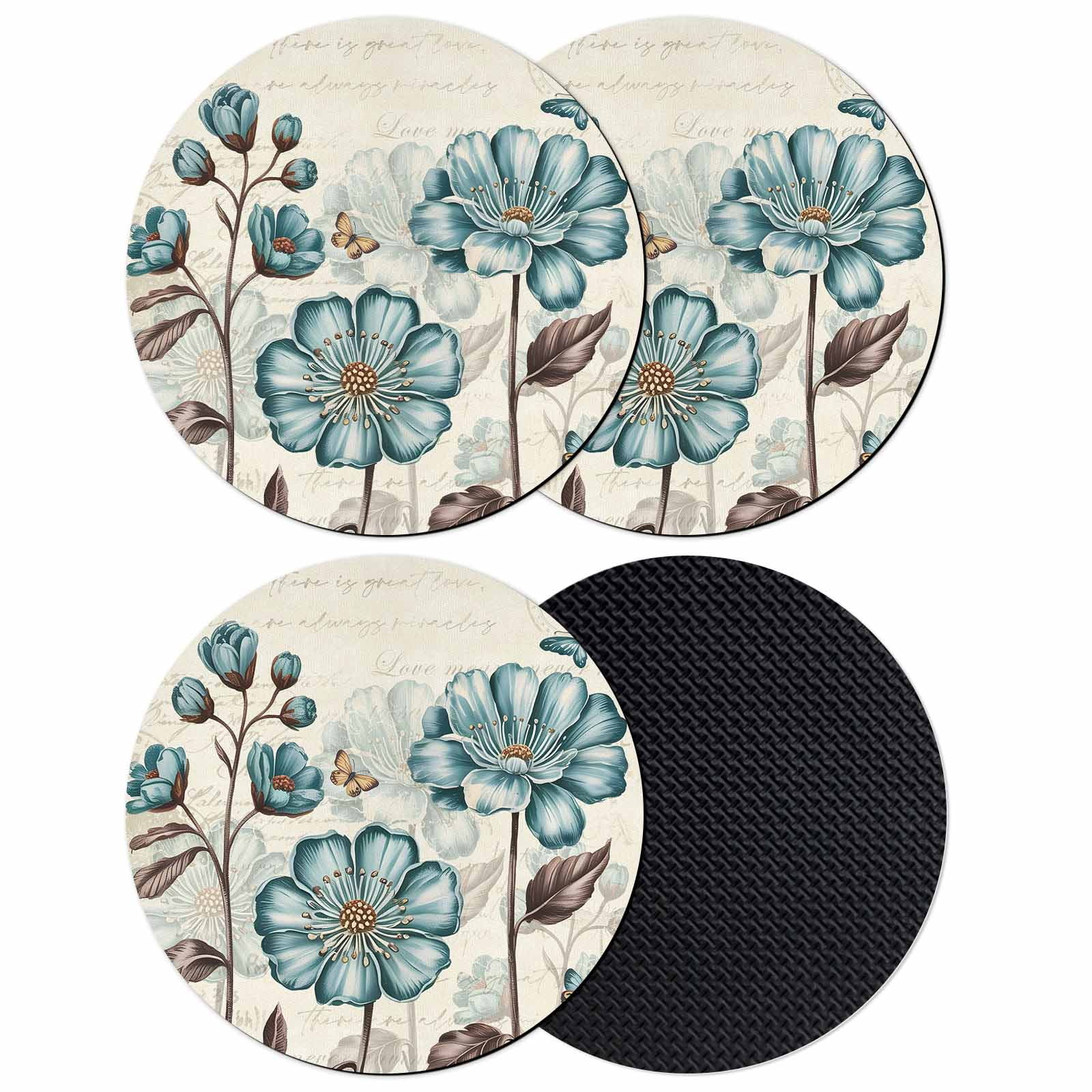 Blue Tulip Coasters Set of 4, Absorbent Coasters for Drinks, Vintage ...