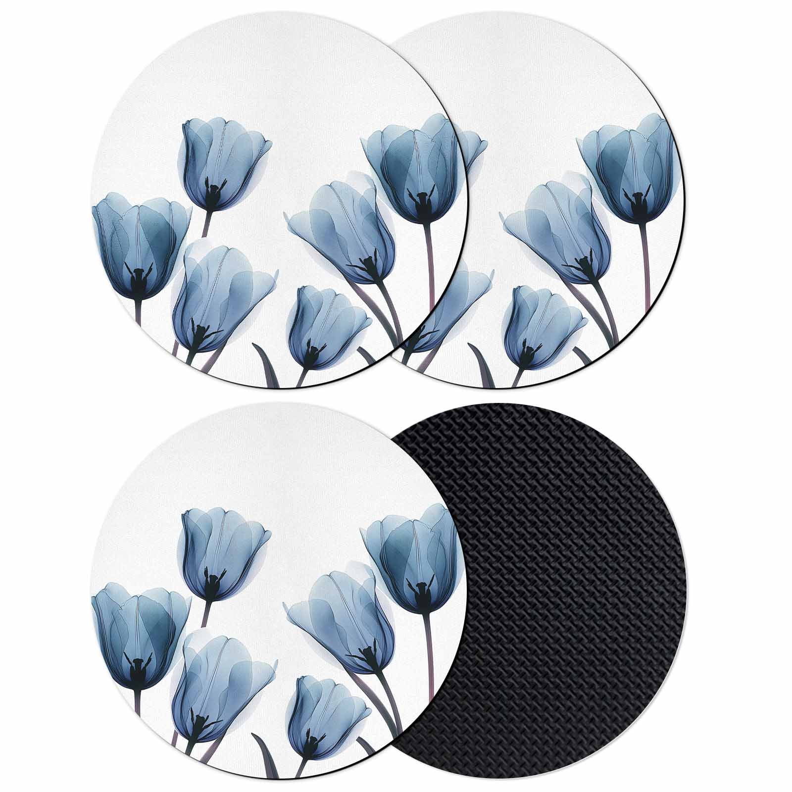 Blue Tulip Coasters Set of 4, Spring Pastoral Flower Watercolor White ...