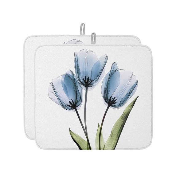 Blue Tulip Dish Drying Mat 16x18 inch Country Flower Pastoral Style ...