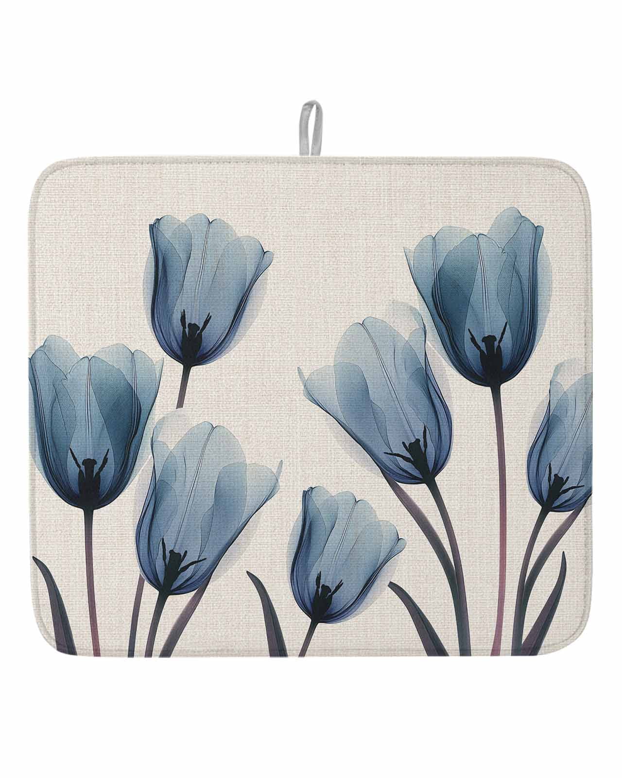 Blue Tulip Dish Drying Mat 16x18 inch Minimalist Modern Flower Art ...