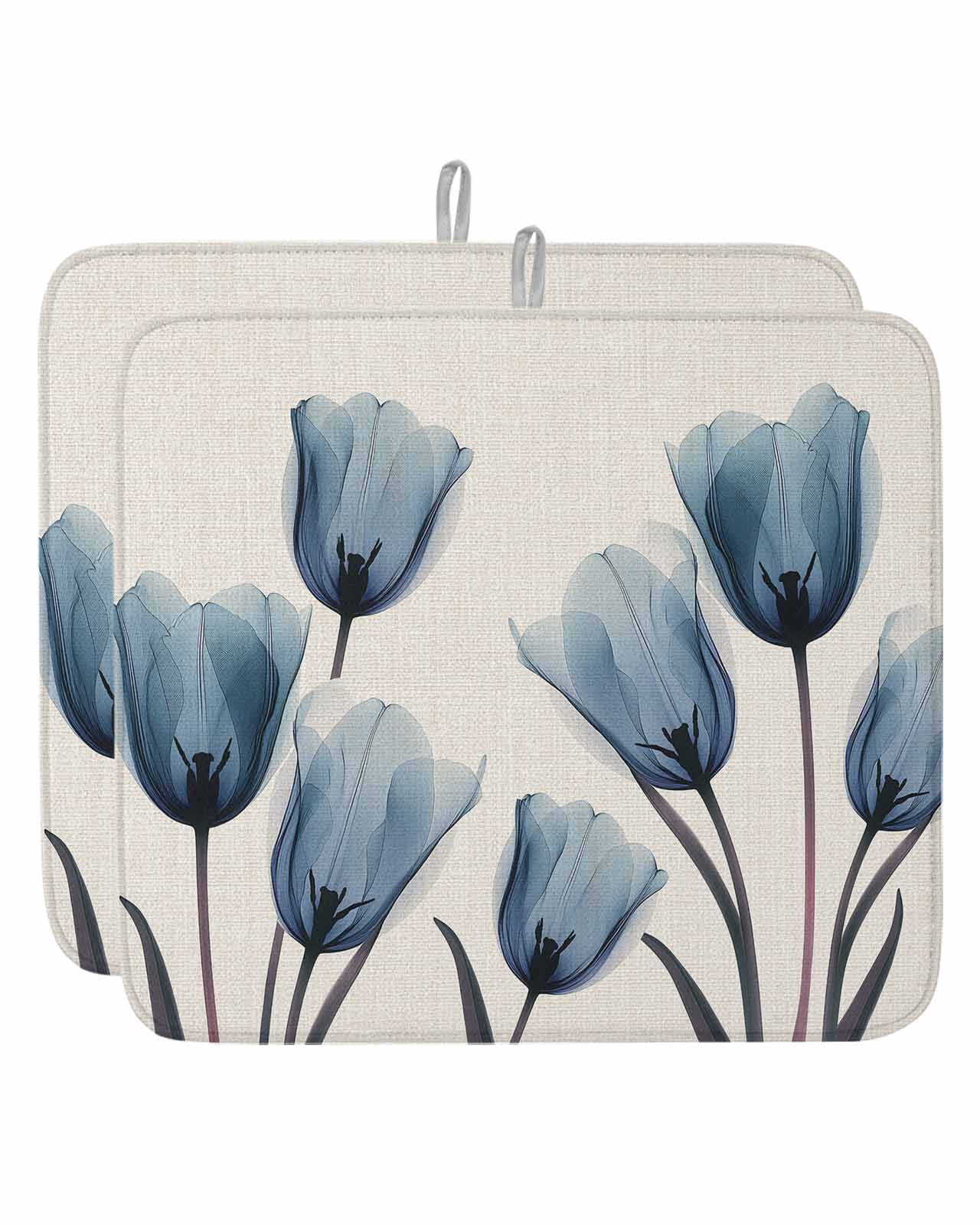 Blue Tulip Dish Drying Mat 16x18 inch Minimalist Modern Flower Art ...