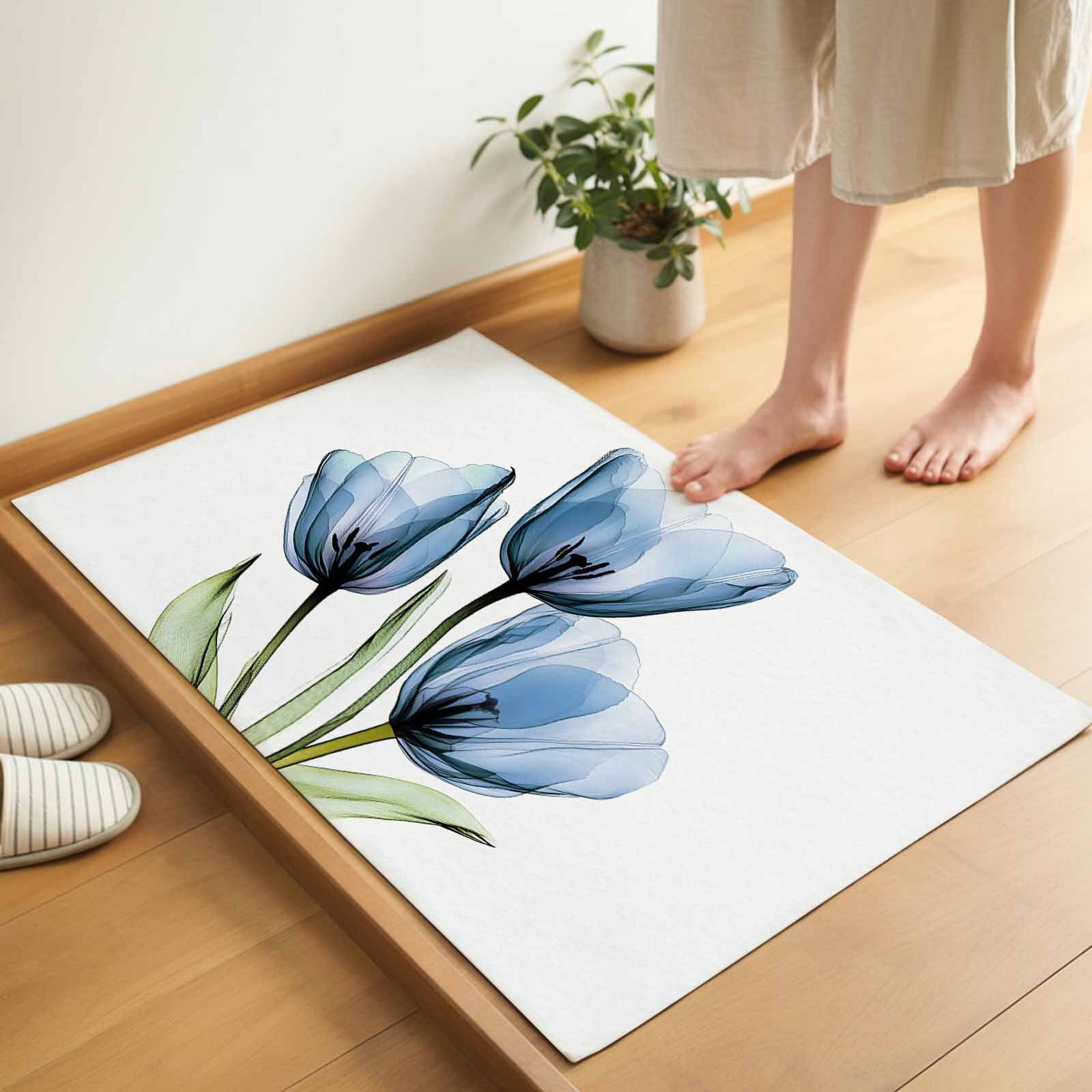 Blue Tulip Door Mat 18x30 Inch Transparent Flowers Minimalist Modern ...
