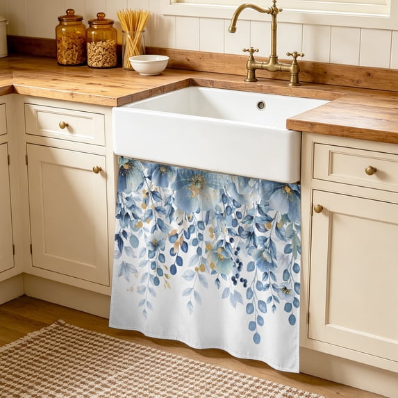 Blue Tulip Eucalyptus Cabinet Curtains 35"W x 35"L, Spring Summer ...