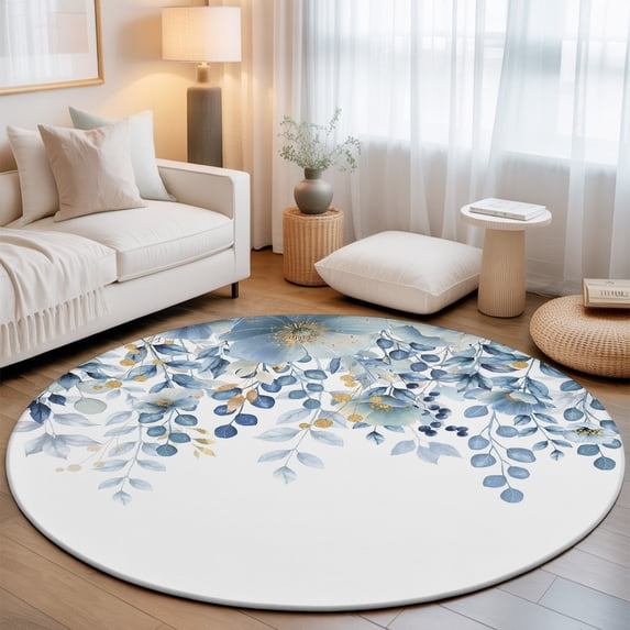 Blue Tulip Eucalyptus Leaf 3.3' Round Rug for Bedroom Reading Corner ...