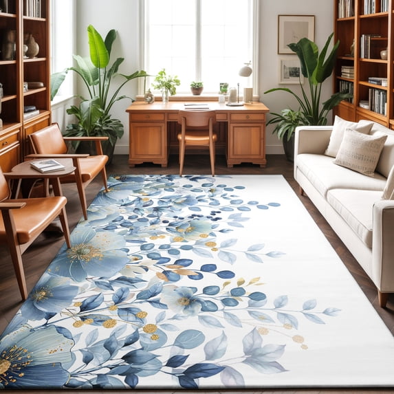 Blue Tulip Eucalyptus Leaf 5'x8' Rug for Bedroom Under Queen Bed ...