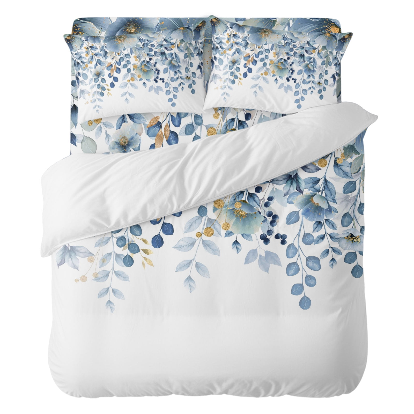 Blue Tulip Eucalyptus Leaf Bedding Duvet Cover Set Queen Size 4 Pieces ...
