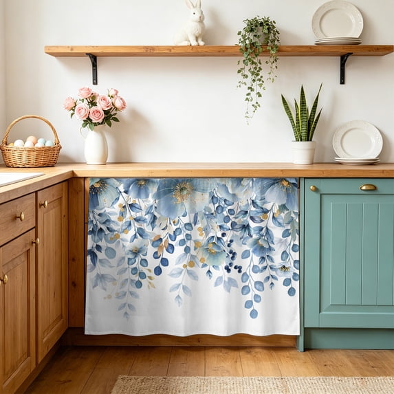 Blue Tulip Eucalyptus Leaf Cabinet Curtains 11" W x 13" L, Floral ...
