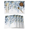 Blue Tulip Eucalyptus Leaf Cotton Linen Placemats Set of 8, Floral ...