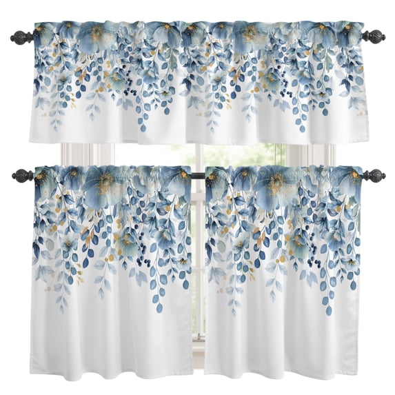 Blue Tulip Eucalyptus Leaf Kitchen Curtains Set for Windows, Floral ...