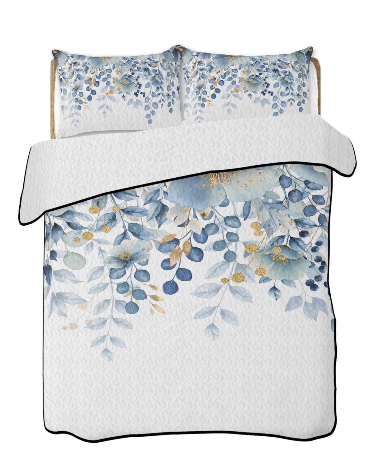 Blue Tulip Eucalyptus Leaf Quilts Bedding Set King Size Floral ...