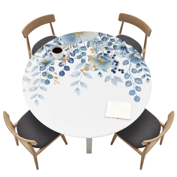 Blue Tulip Eucalyptus Leaf Round Fitted Table Cover Floral Botanical ...
