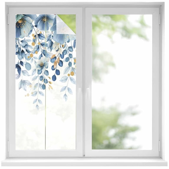 Blue Tulip Eucalyptus Leaf Window Privacy Film Floral Botanical Summer ...