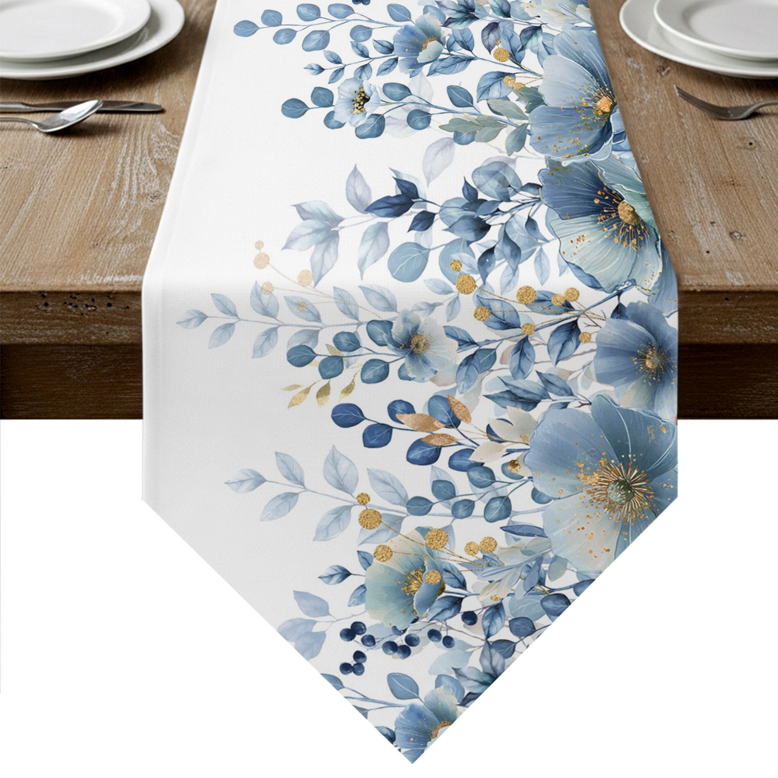 Blue Tulip Eucalyptus Table Runner Linen Burlap Table Runner 72 Inches ...