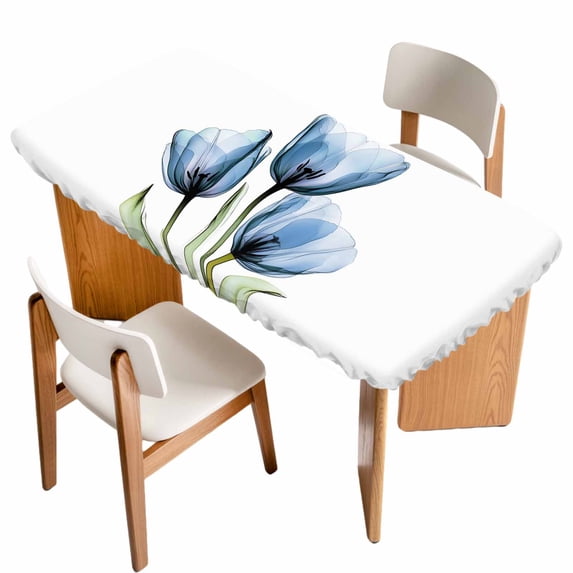 Blue Tulip Fitted Rectangle Tablecloth 24" x 50" Transparent Flowers ...