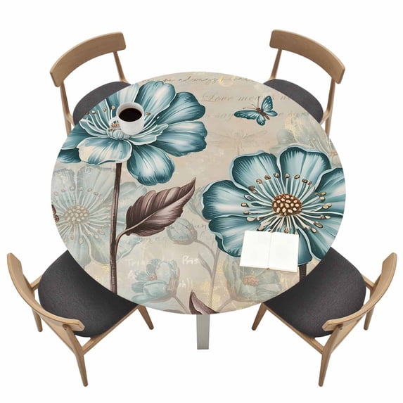 Blue Tulip Fitted Tablecloth with Elastic Edged, Round Table Cloth for ...
