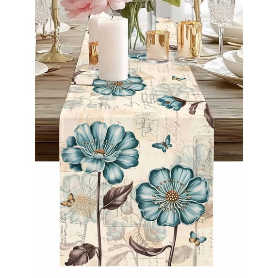 Blue Tulip Floral Table Runners 72 Inches Long Butterfly Retro Blossoms ...