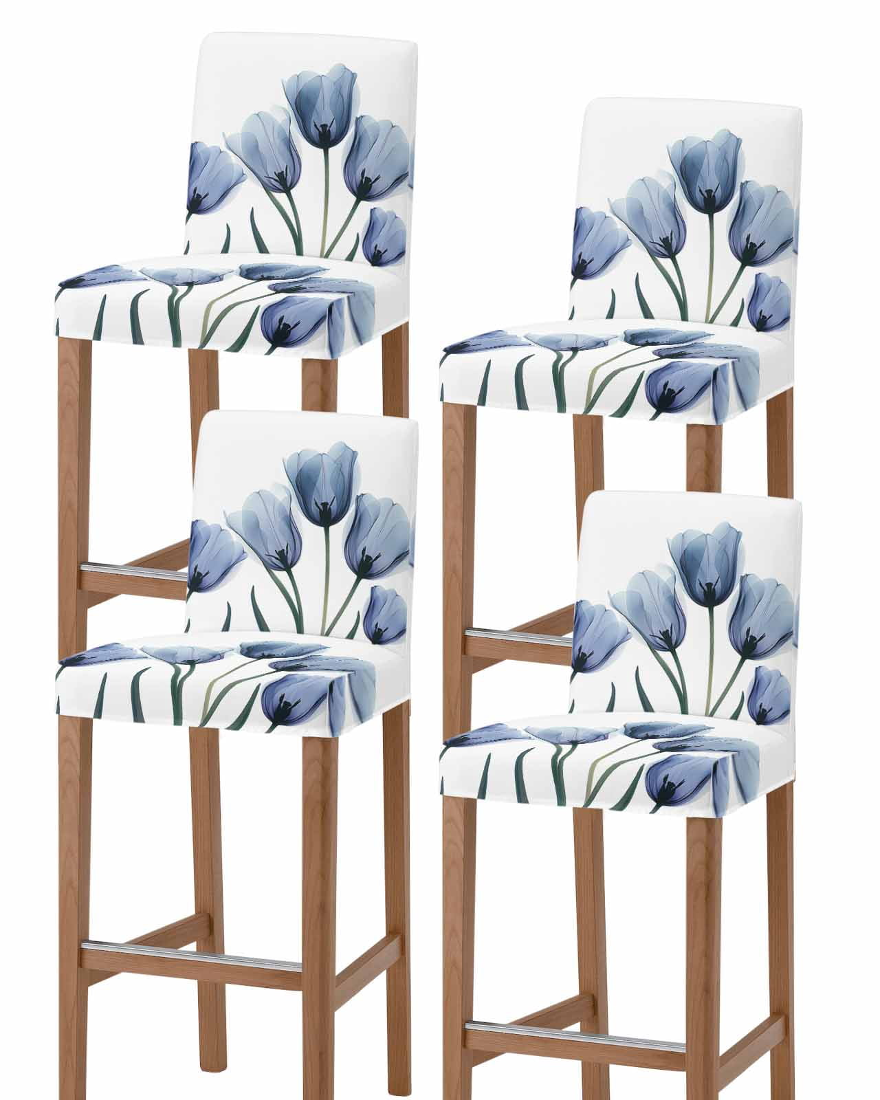 Blue Tulip Flower Bar Stool Covers Set of 4, Vintage Spring Plant ...