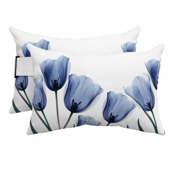 Blue Tulip Flower Outdoor Chaise Lounge Head Pillow with Insert,Vintage ...