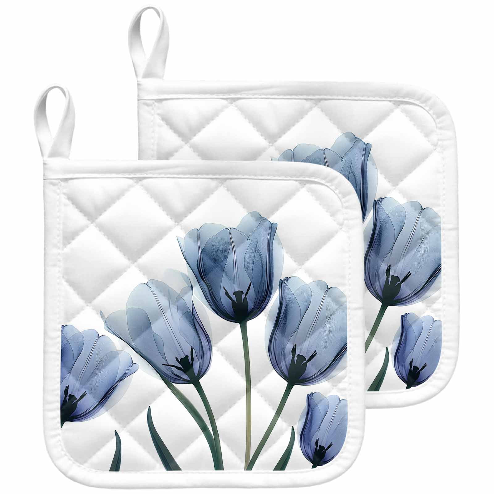Blue Tulip Flower Pot Holders for Kitchen Heatproof Potholder, 2 Pack ...