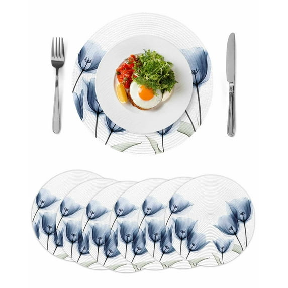 Blue Tulip Flower Round Table Placemats set of 6, Abstract Summer ...
