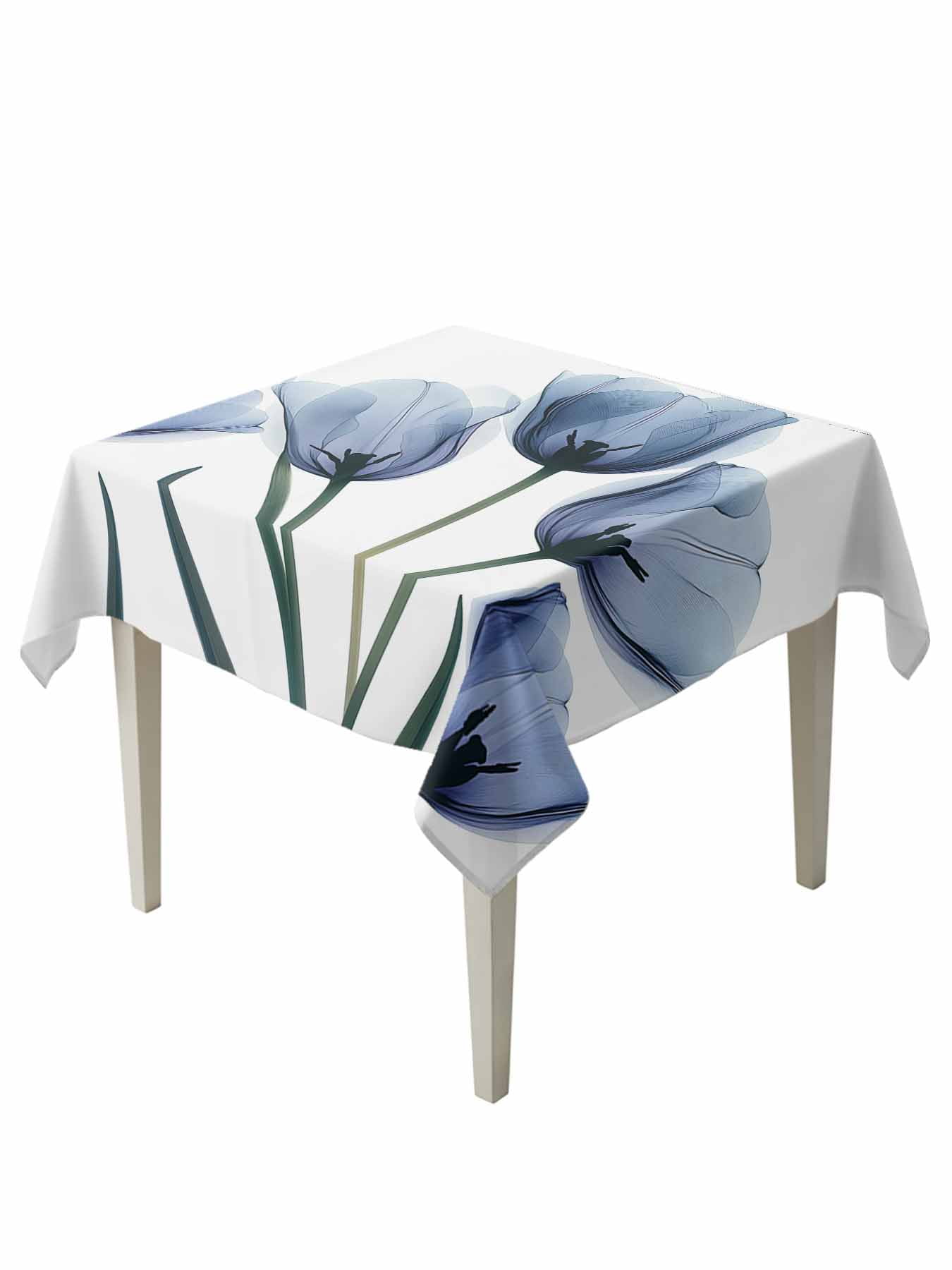 Blue Tulip Flower Suqare Tablecloth - 54 x 54 Inch, Vintage Spring ...