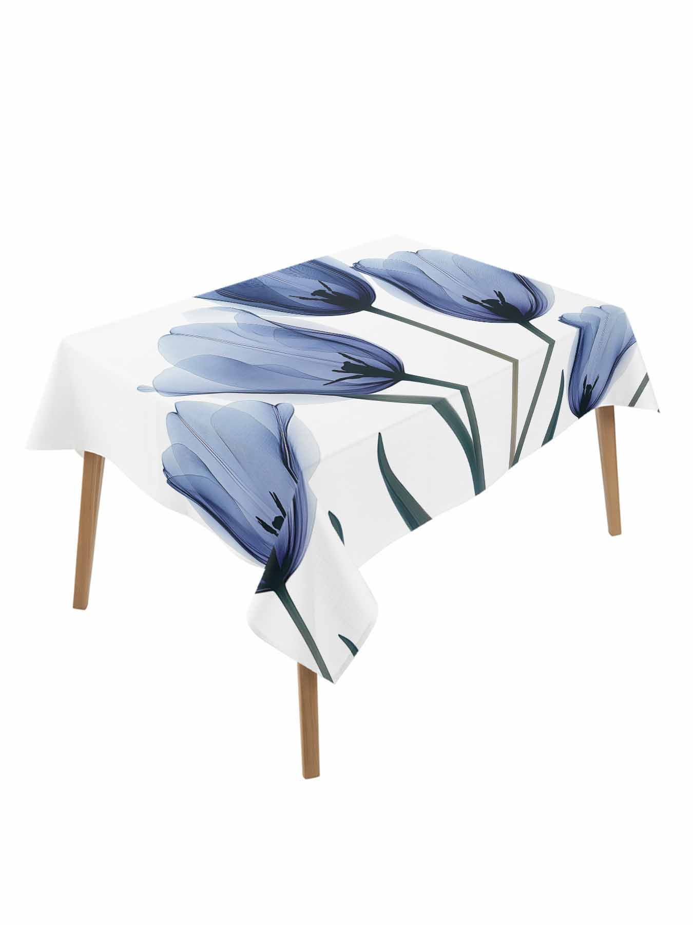 Blue Tulip Flower Table Cloth, Vintage Spring Plant Floral Botanical ...