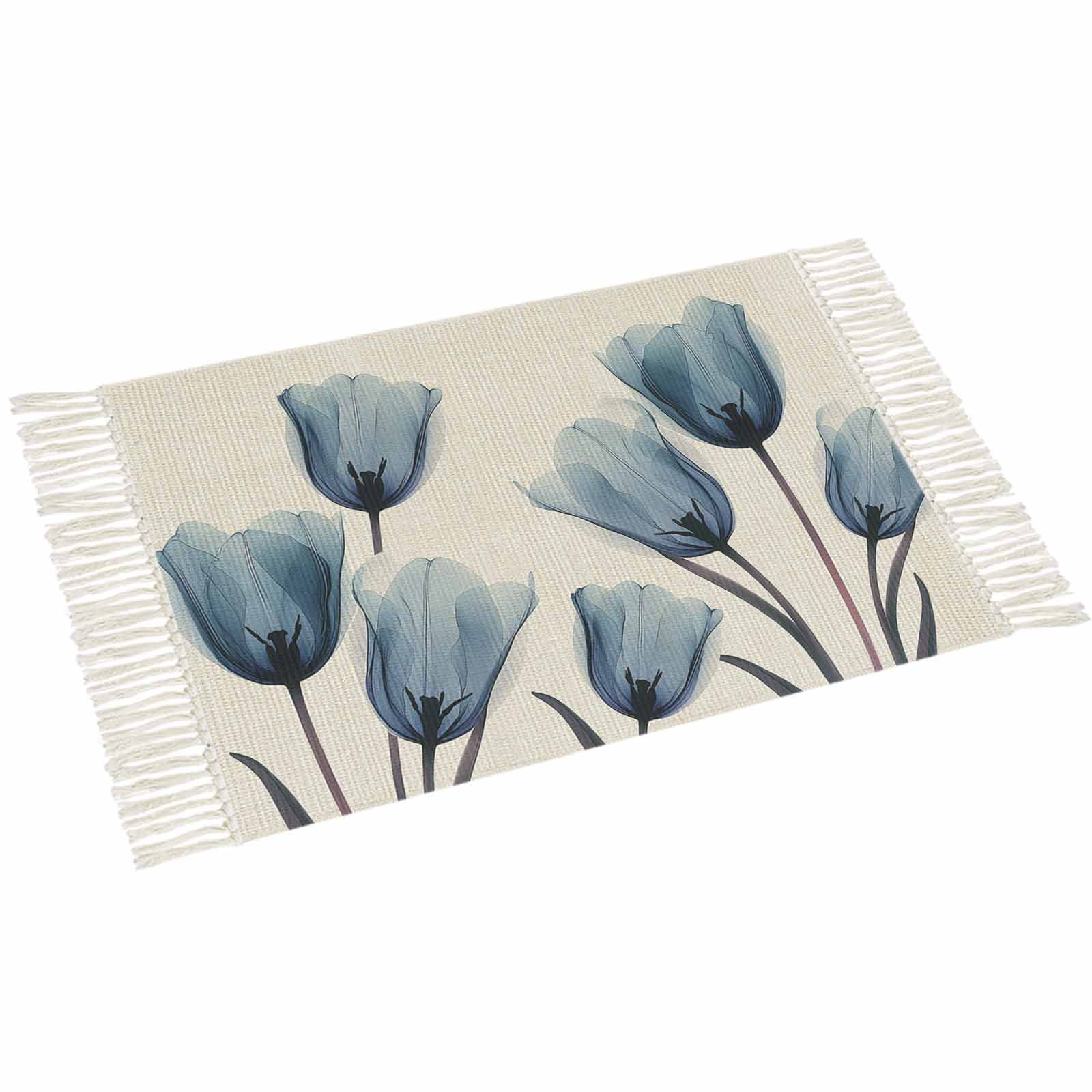 Blue Tulip Flower Washable Bath Rug - 2x3 Entry Rug Washable Indoor ...