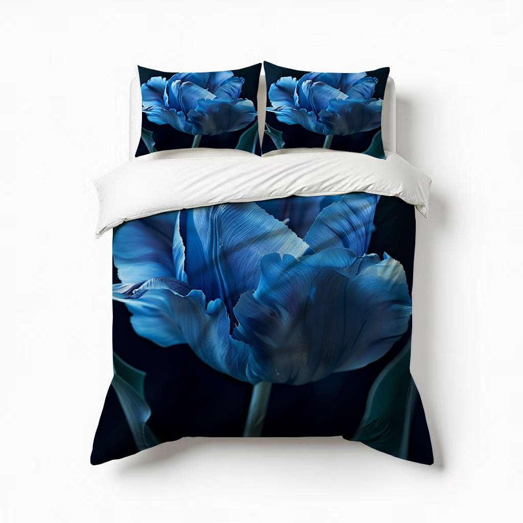Blue Tulip Flower With Stem Bedding Set 3 Pcs Soft Microfiber Quilt ...