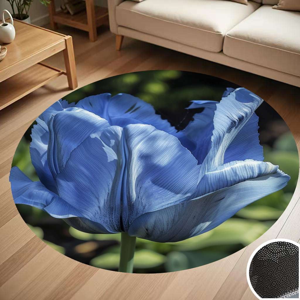 Blue Tulip Flower With Stem Round Carpet Living Room Bedroom Home ...