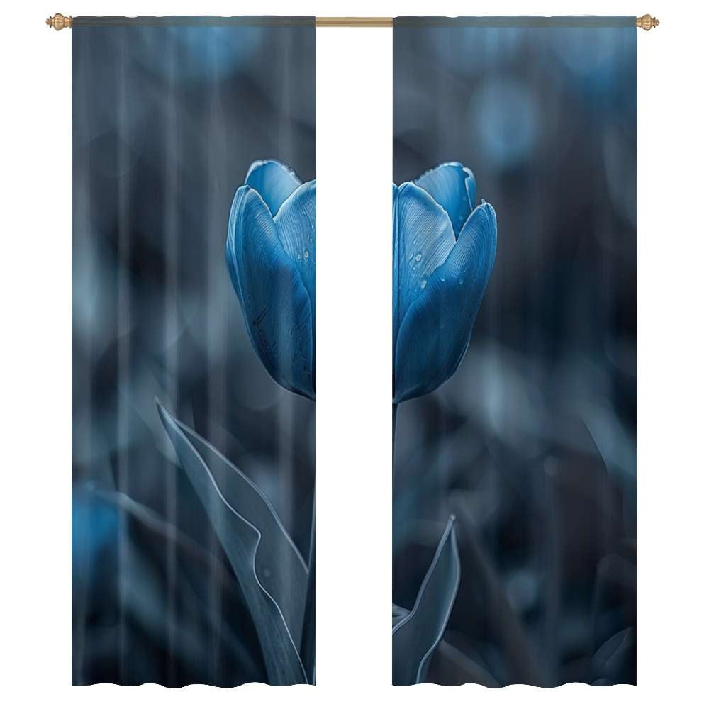 Blue Tulip Flower With Stem Sheer Voile Curtain Window Tulle Curtains ...