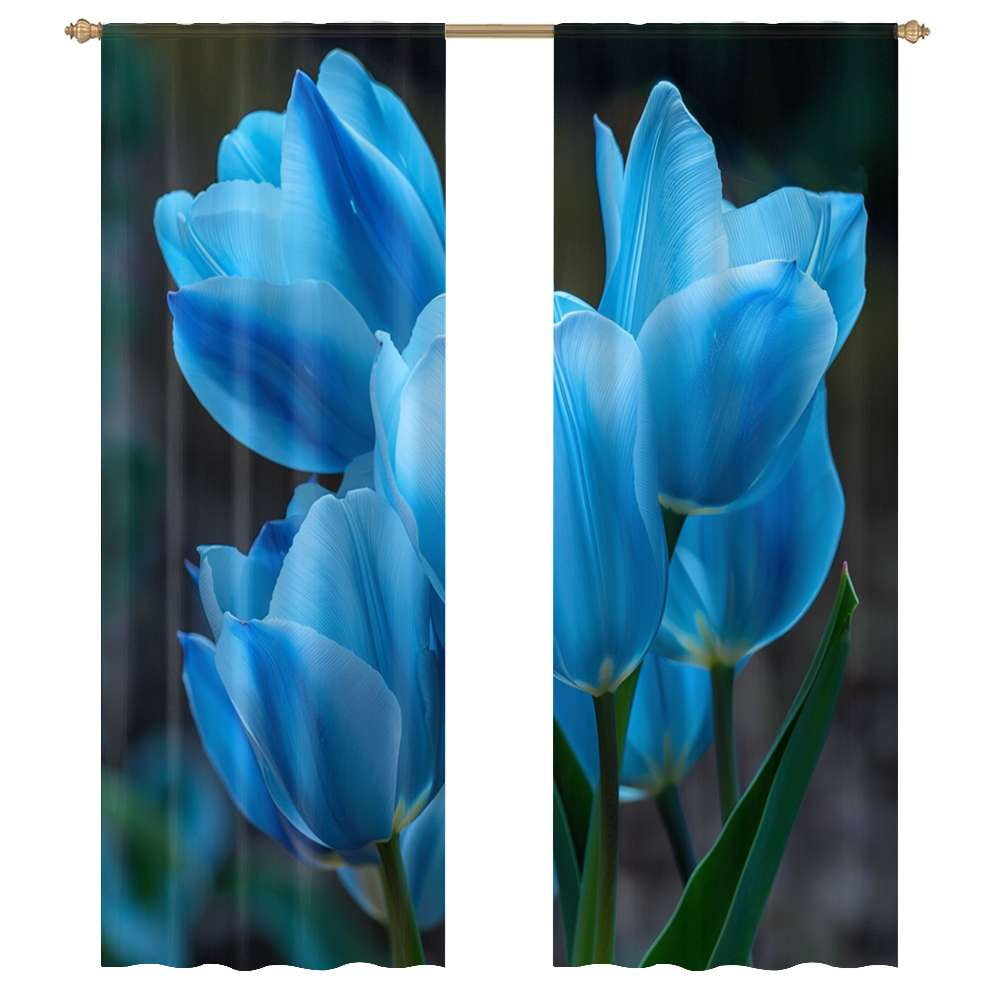 Blue Tulip Flower With Stem Sheer Window Curtains for Living Room ...