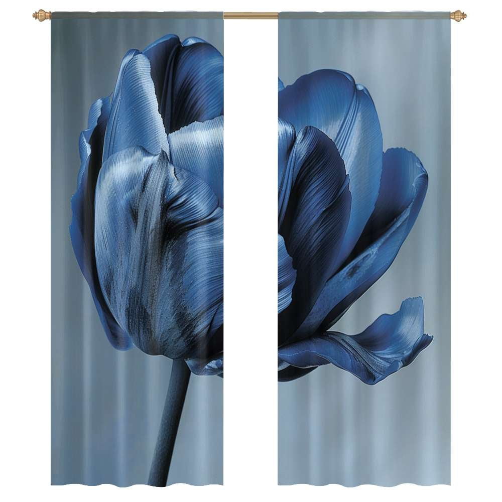 Blue Tulip Flower With Stem Sheer Window Curtains for Living Room ...