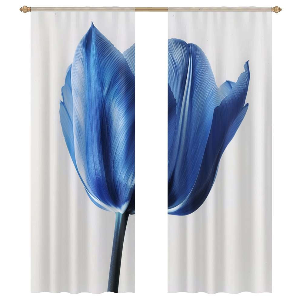 Blue Tulip Flower With Stem Sheer Window Curtains for Living Room ...