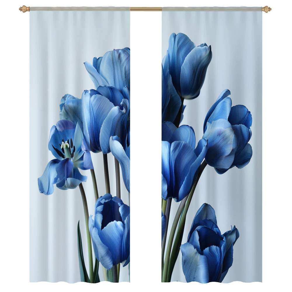 Blue Tulip Flower With Stem Sheer Window Curtains for Living Room ...